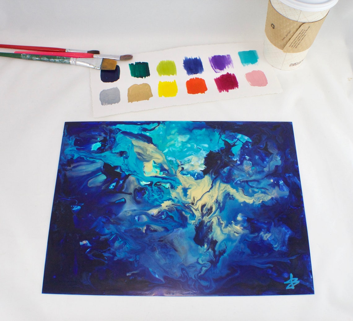 Blue Abstract Painting, Color Study 01 - Blue & Gold, 9 X 12, on YUPO ...