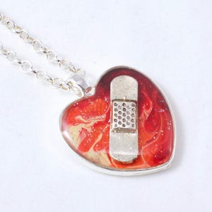 Fiery Heart, Mended Heart, Flames Necklace, Red Jewelry, Bandaid ...