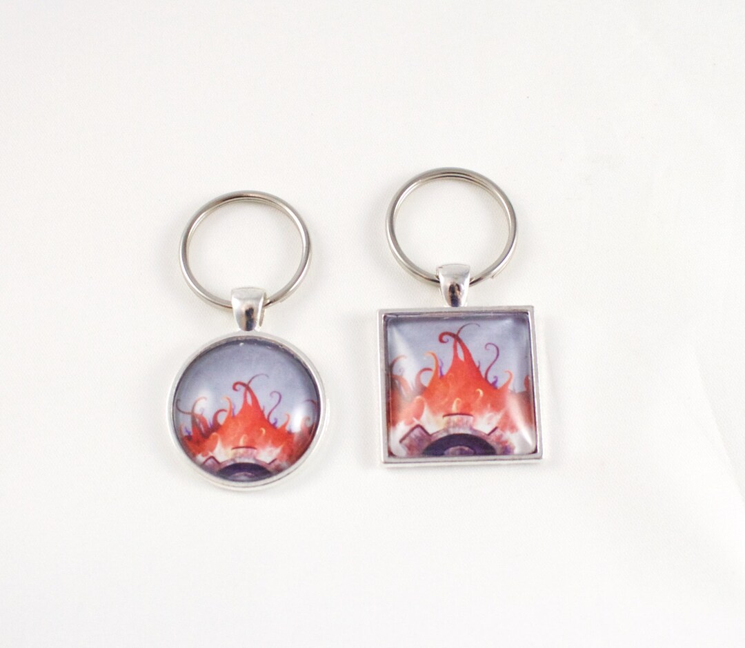 Steampunk Key Ring, Industrial Key Chain, Flames and Gears Car Key Ring ...