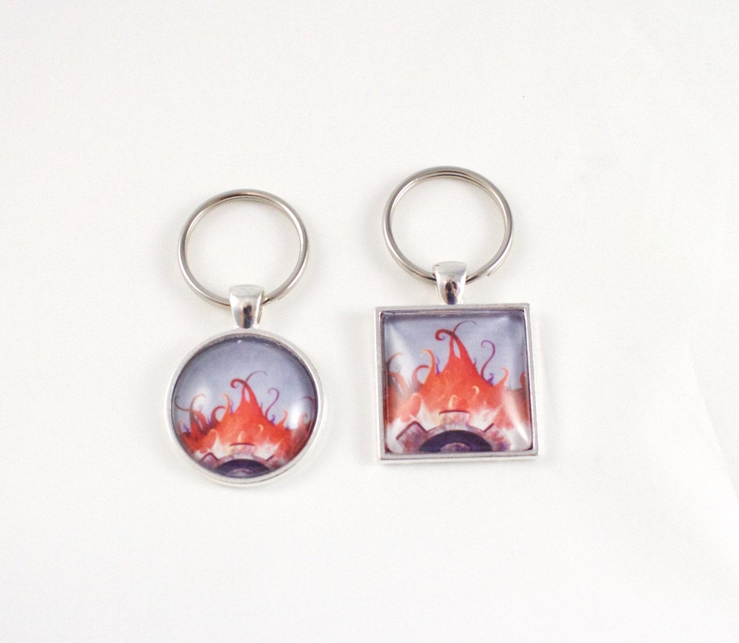 Steampunk Key Ring Industrial Key Chain Flames and Gears Car | Etsy