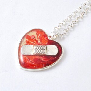 Fiery Heart, Mended Heart, Flames Necklace, Red Jewelry, Bandaid ...