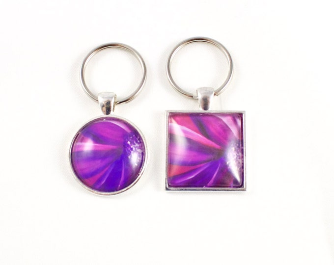 Purple Key Chain, Flower Art Print Key Ring, Car Keys, Teen Gift ...