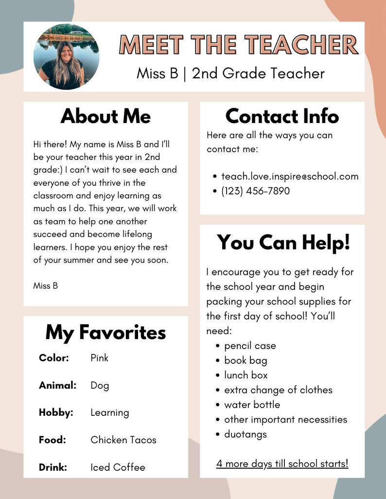 Meet the Teacher Editable Meet the Teacher Soft Color Design Template ...