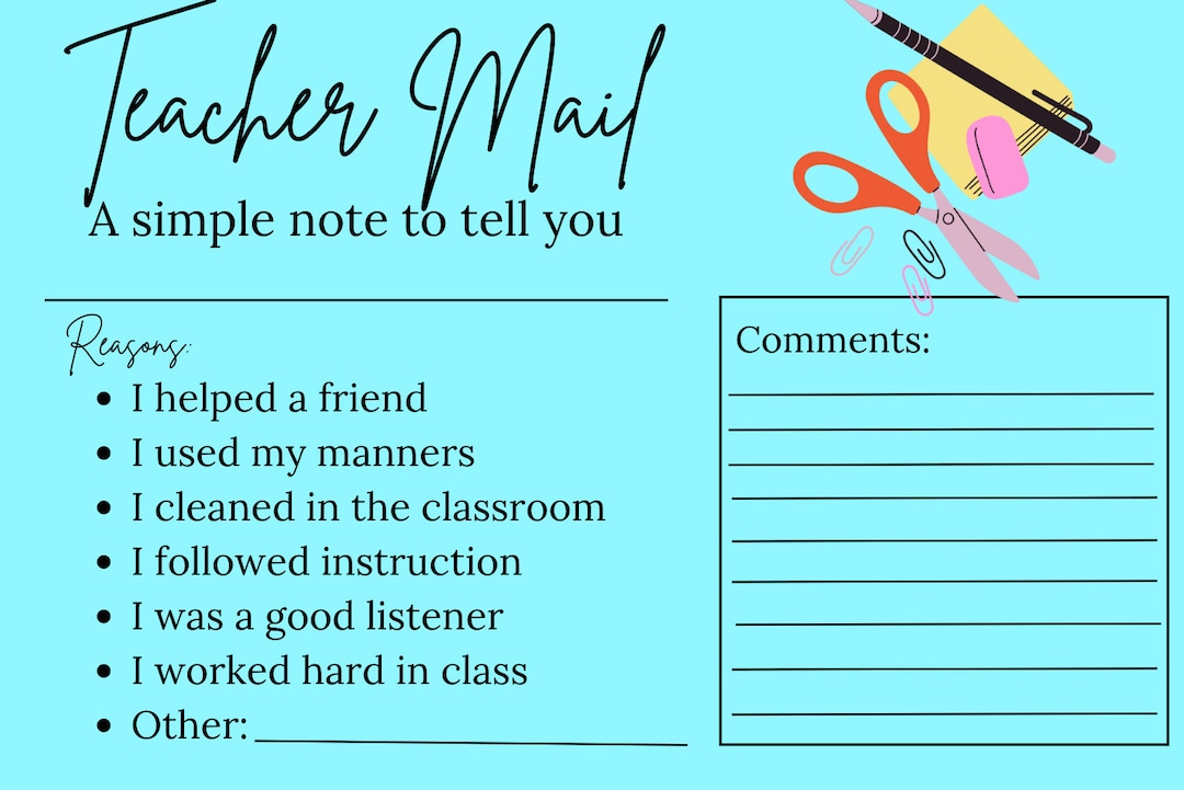 Teacher Mail Template Teacher Mail Color Packet Note for Teacher ...