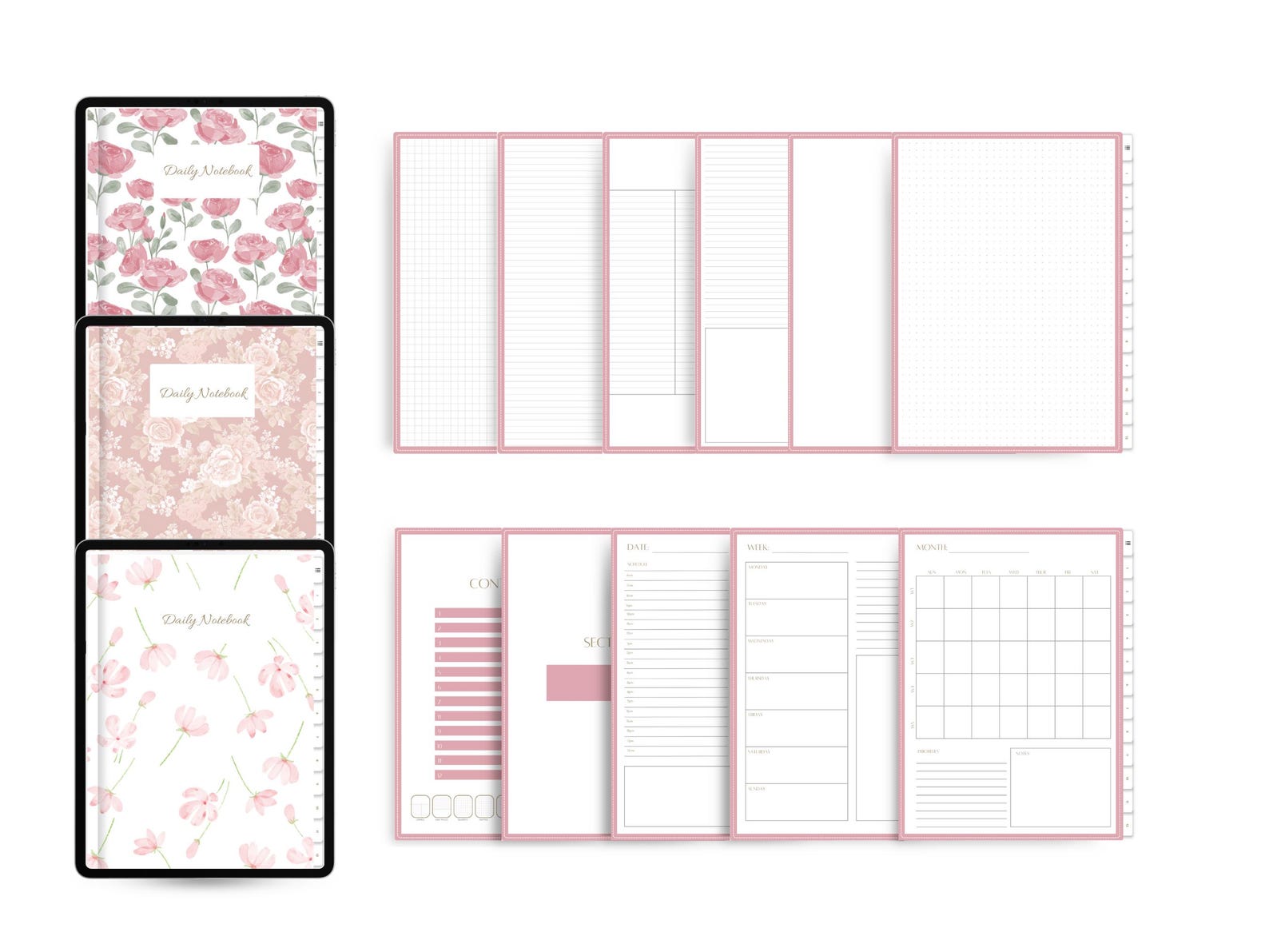 Floral Digital Notebook Bundles - Hyperlinked Journal Goodnotes Planner ...