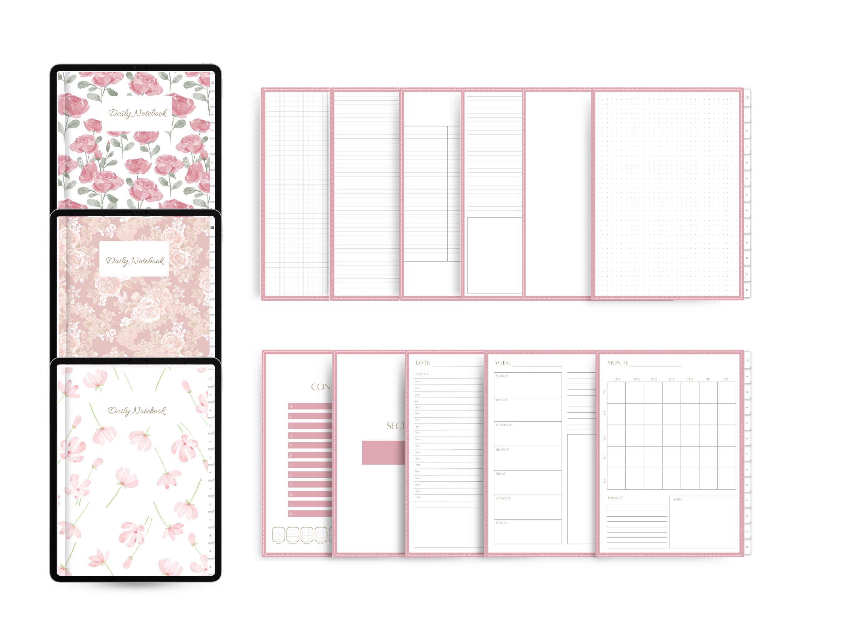 Floral Digital Notebook Bundles - Hyperlinked Journal Goodnotes Planner ...