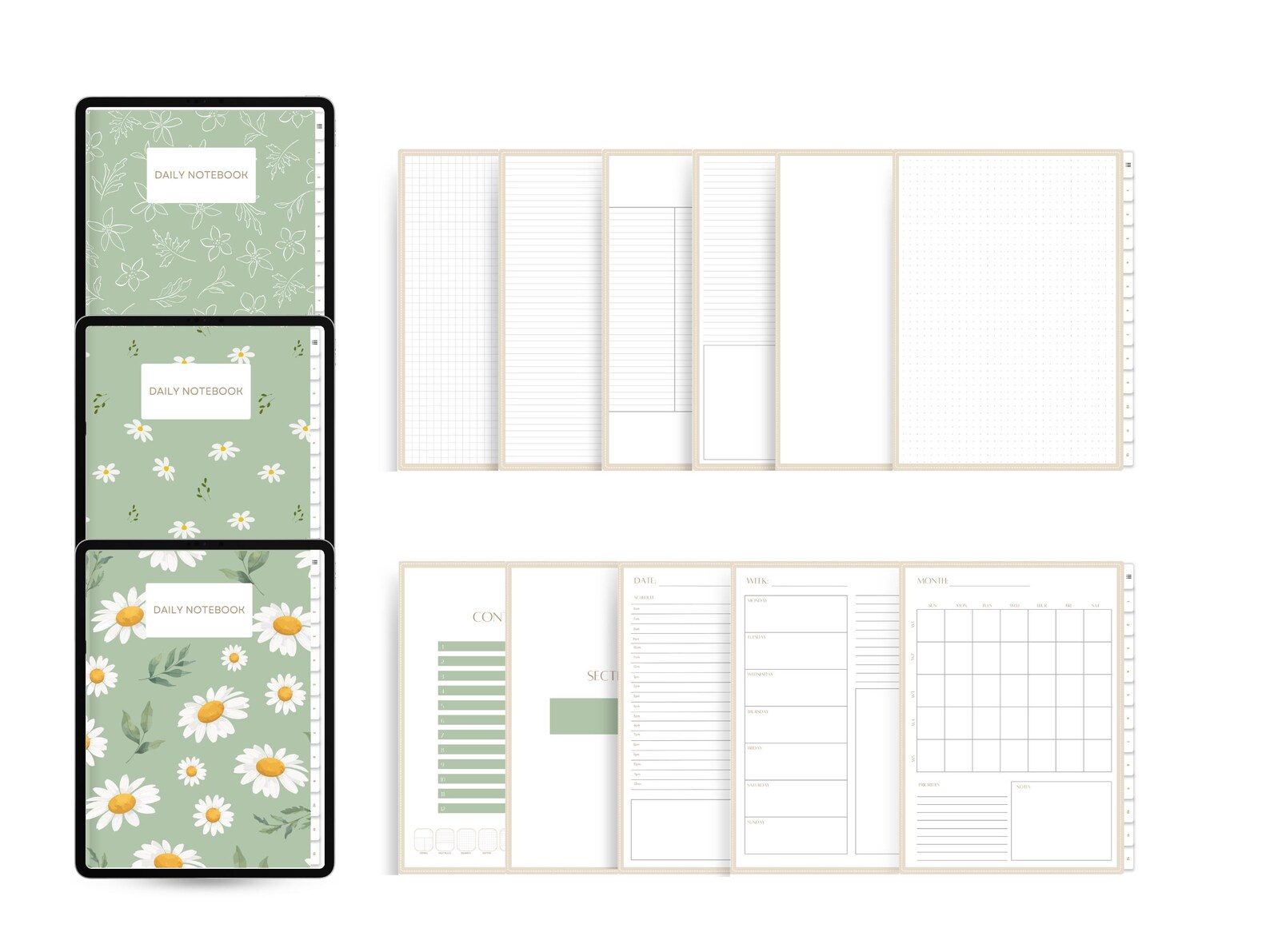 Floral Digital Notebook Bundles - Hyperlinked Journal Goodnotes Planner ...