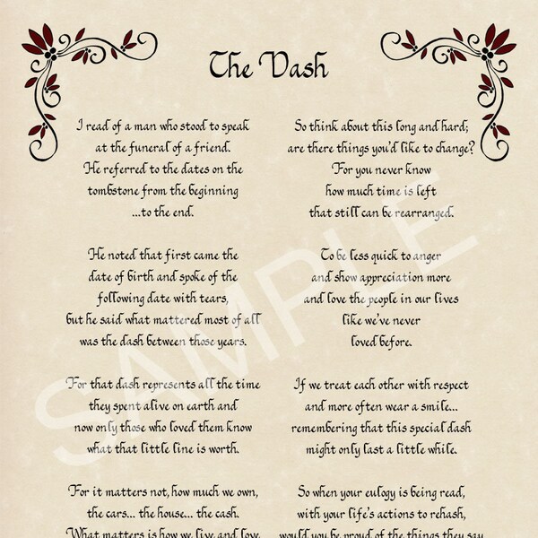 The Dash Poem - Etsy
