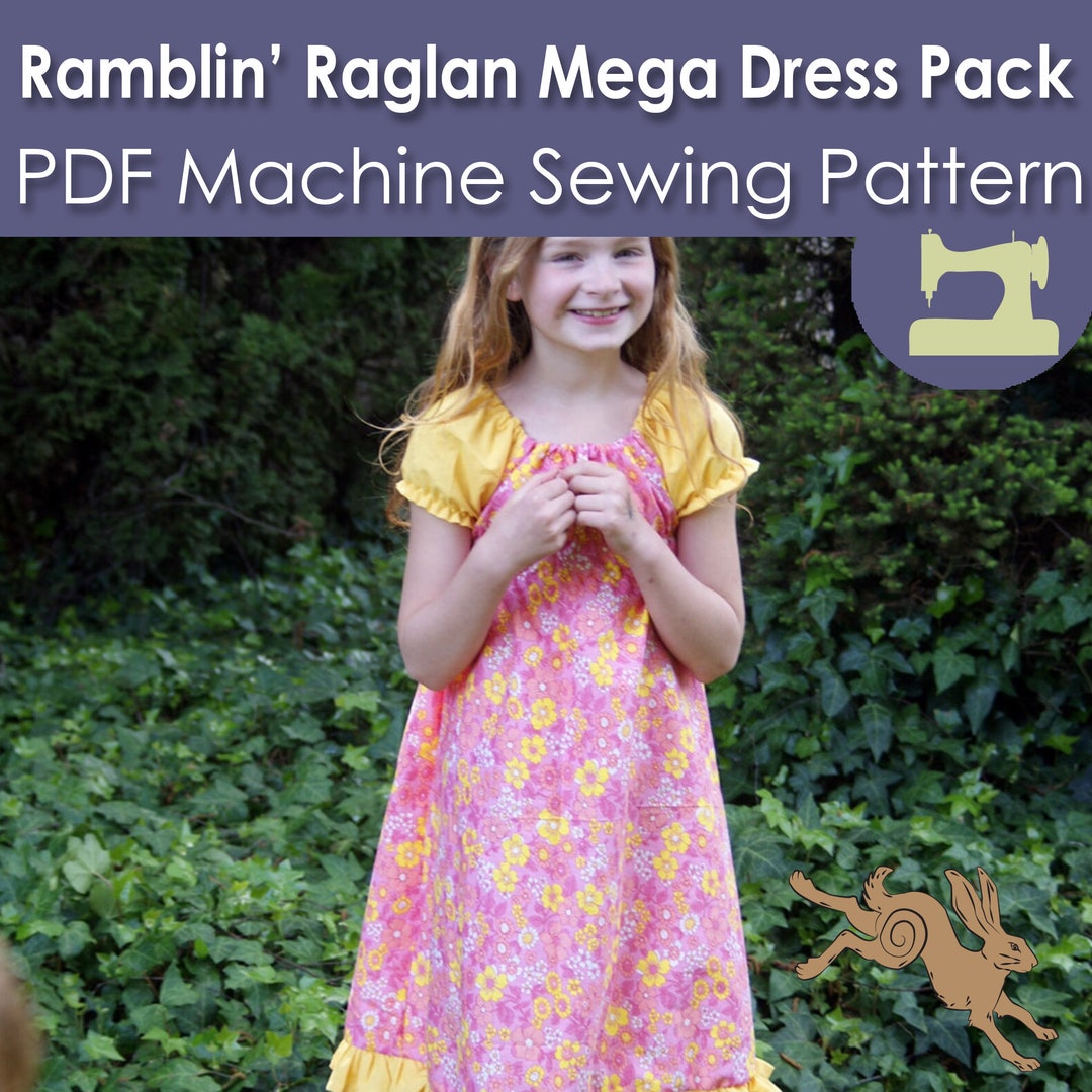 Pdf Sewing Pattern for Girls Dress, Pdf Sewing Pattern Dress, Raglan ...