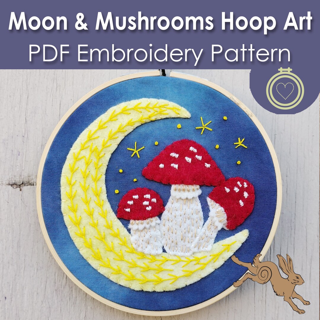 Moon Embroidery Design, Mushroom Embroidery Pattern, Moon Applique ...