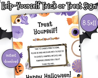 Cute Happy Halloween Sign: Trick or Treat Help Yourself to Something ...