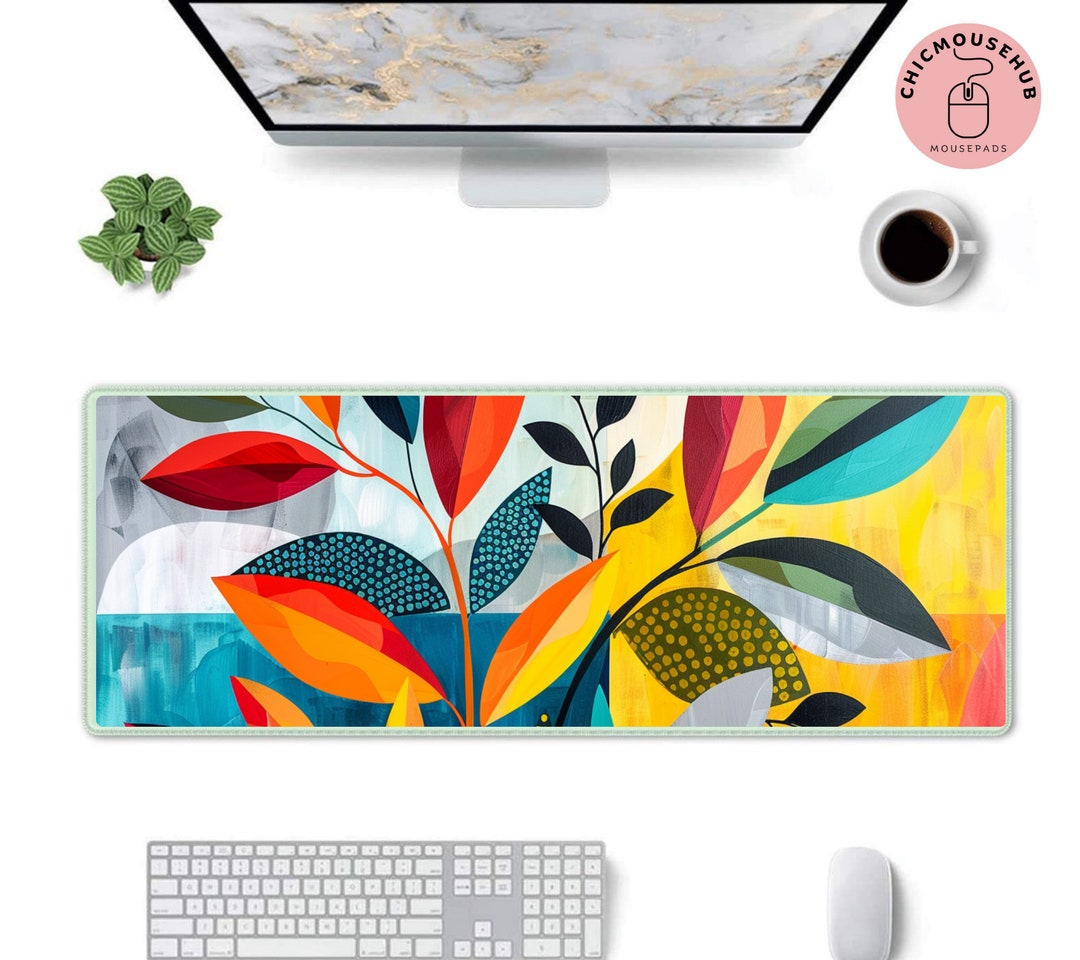 Colorful Botanical Print Mouse Pad, Floral Desk Pad, Aesthetic Trendy ...