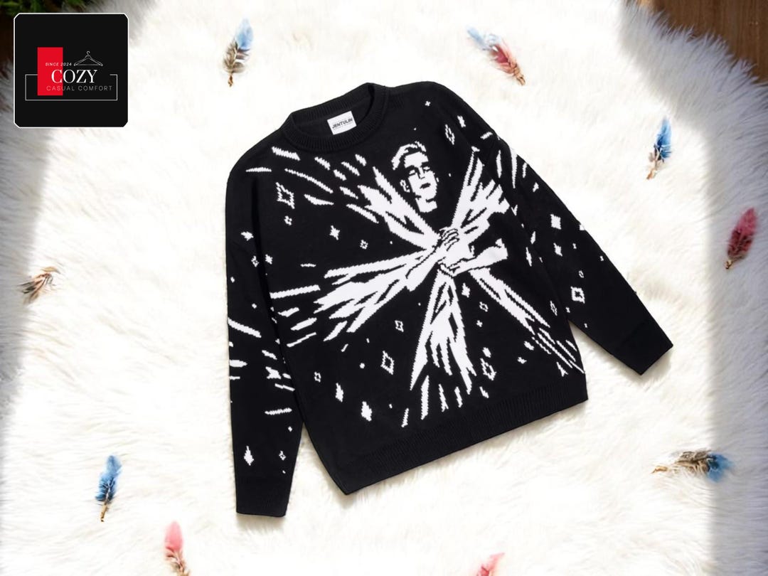 Men's Graphic Knit Sweater | Bold Streetwear Pullover | Artistic Design ...