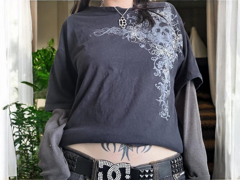 Cyber Grunge Layered T-shirt | Long-sleeve Printed Streetwear | Unisex ...