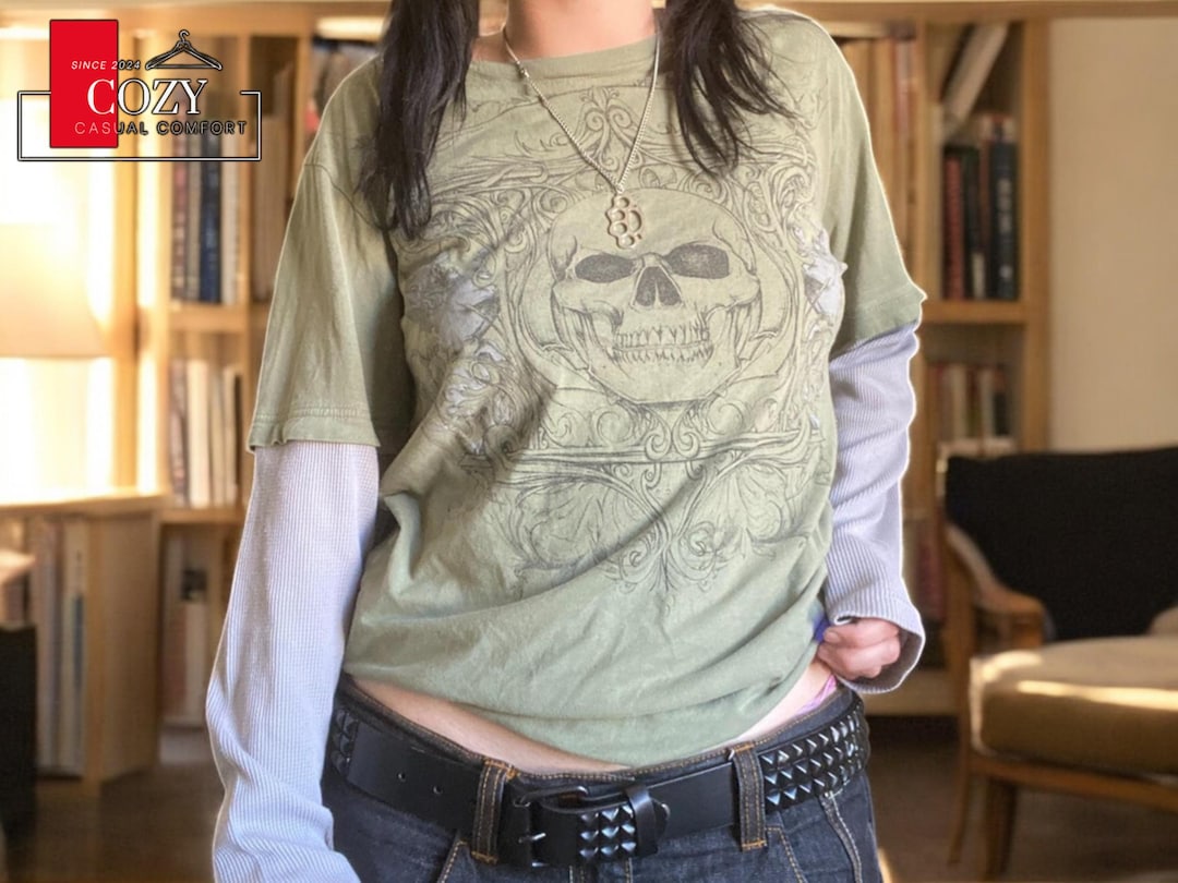 Cyber Grunge Layered T-shirt | Long-sleeve Printed Streetwear | Unisex ...
