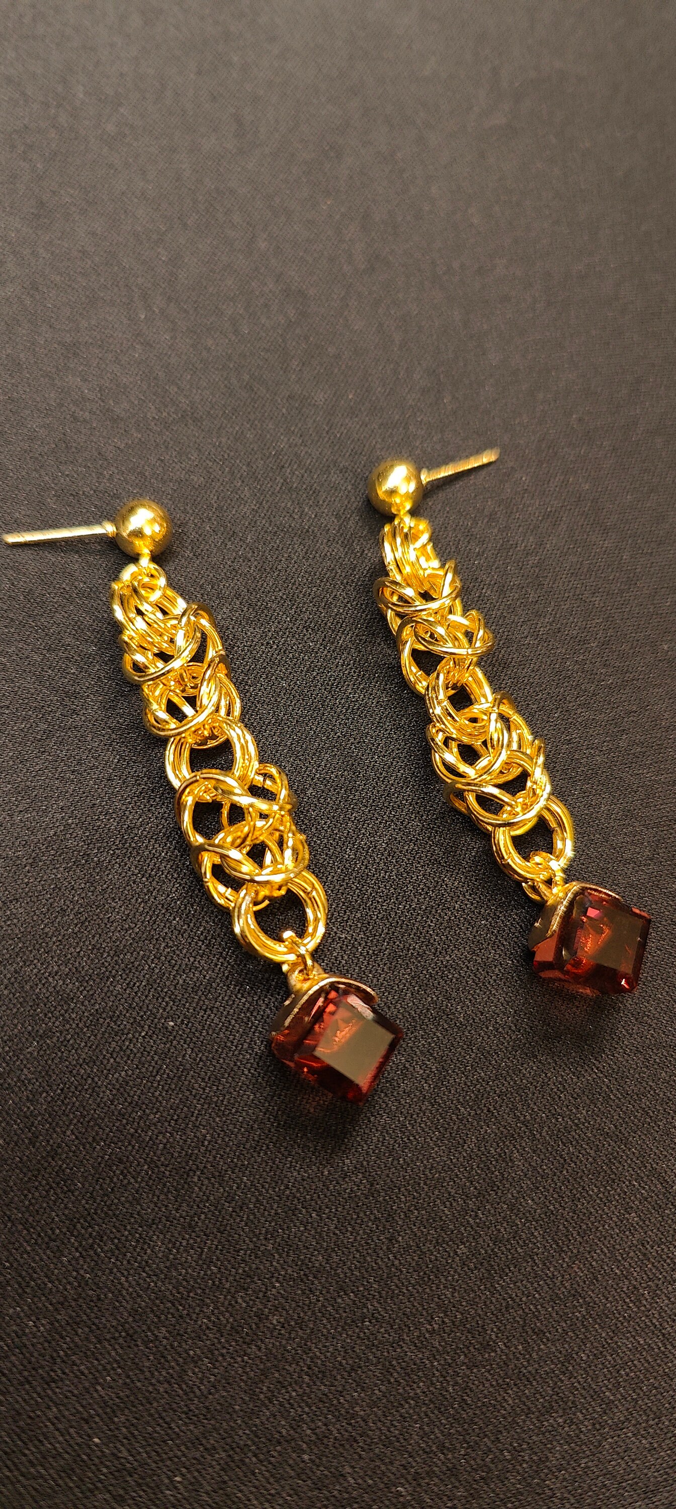 Byzantine Dangle Chainmail Earrings Handcrafted Chain Maille With Amber ...
