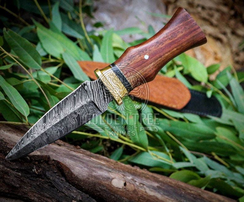 Damascus Steel Boot Knife With Double Edge, Custom Handmade Bowie Knife ...