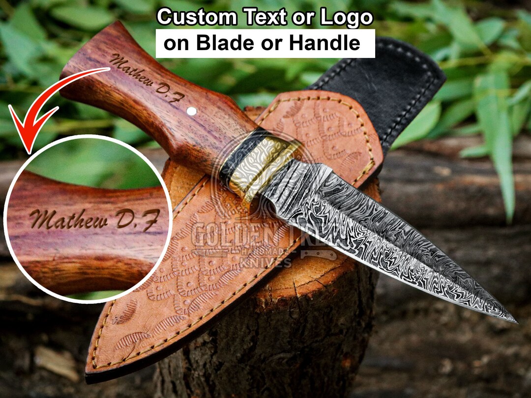 Damascus Steel Boot Knife With Double Edge, Custom Handmade Bowie Knife ...