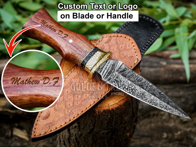 Damascus Steel Boot Knife With Double Edge, Custom Handmade Bowie Knife ...