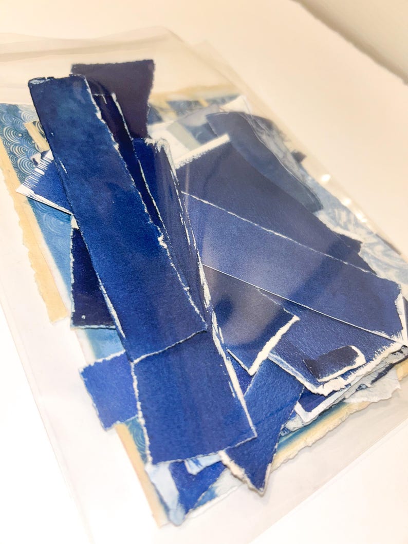 Cyanotype Scrap Paper Pack for Collage Crafts - Etsy