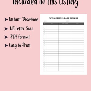 Printable Event Sign in Sheet PDF (digital Download) - Etsy