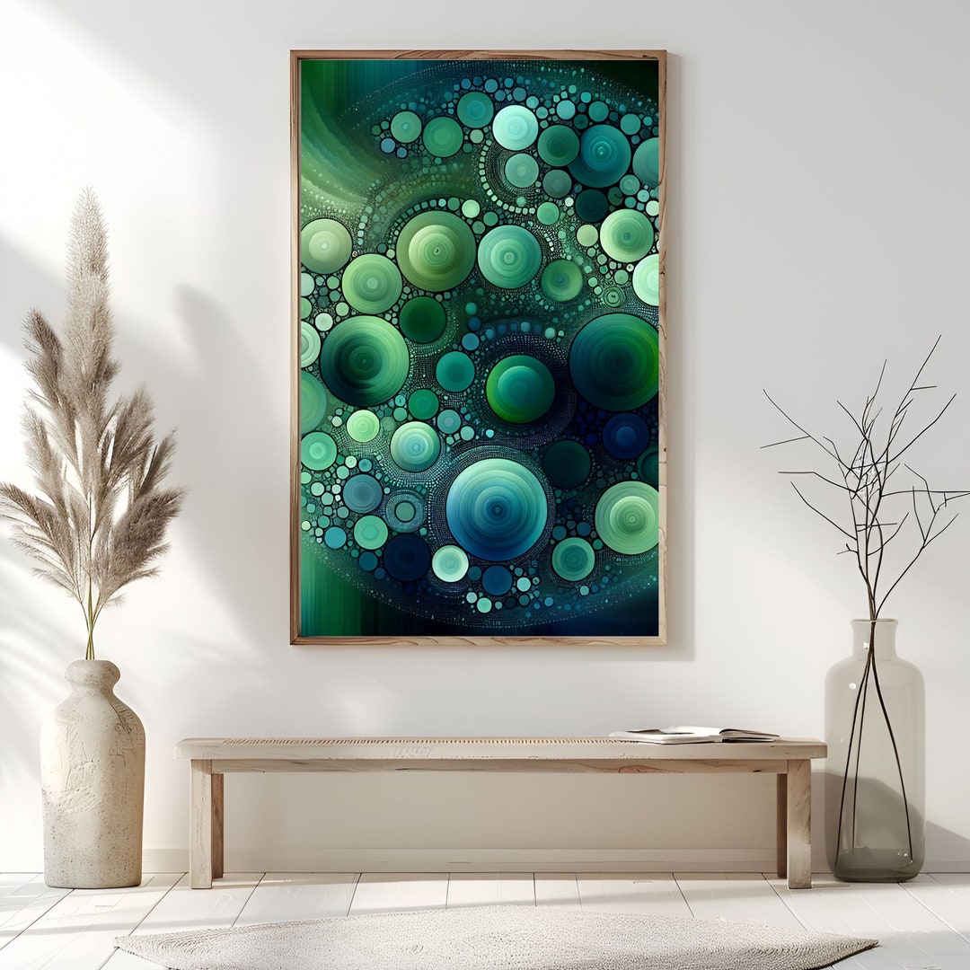 Abstract Wall Art, Abstract Green Circles Wall Print, Home Decor ...