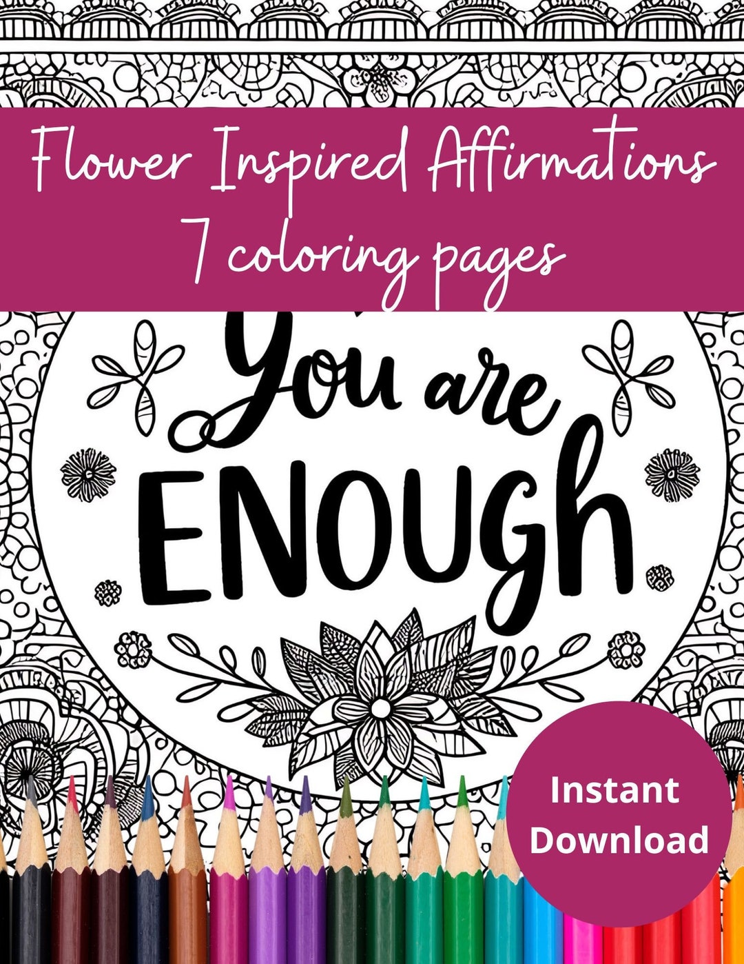 7 Affirmations Coloring Pages, Quotes Book Printable, Adult Coloring ...
