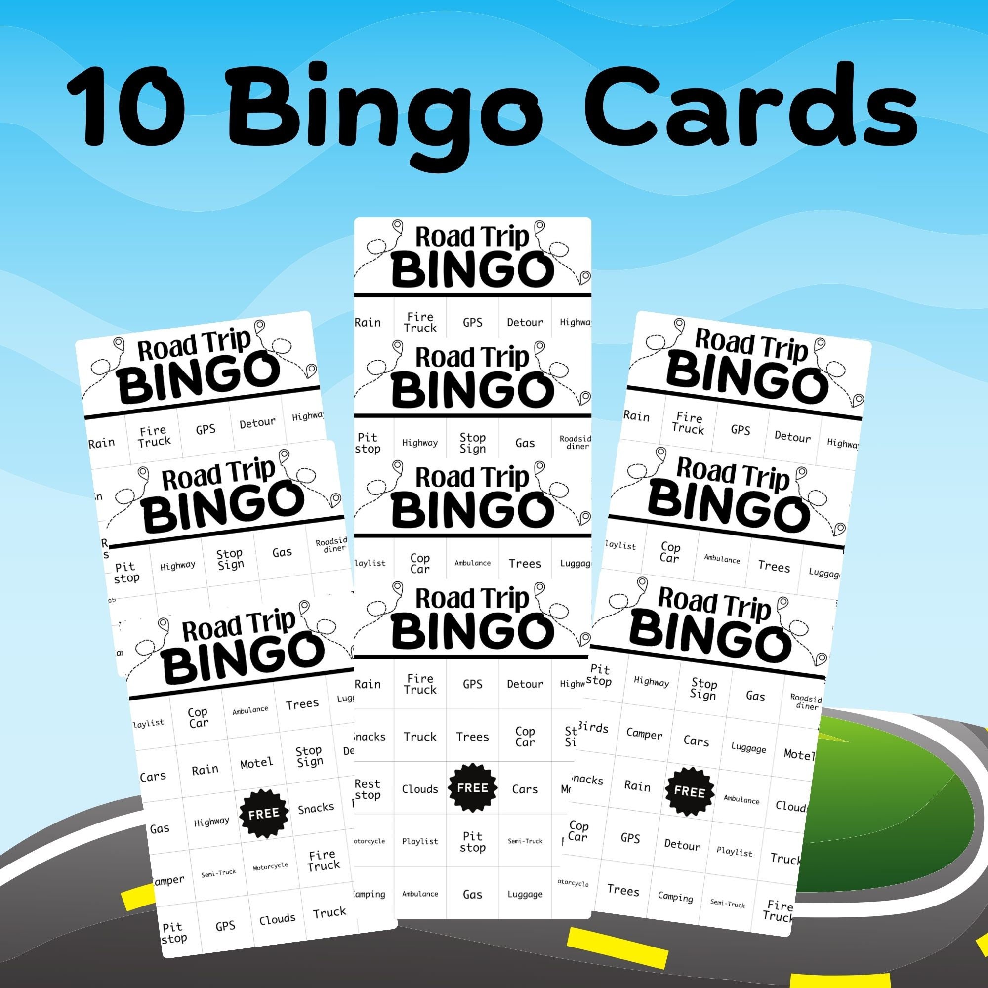 Printable Bingo Cards, Road Trip, Road Trip Game, Travel Card Game ...