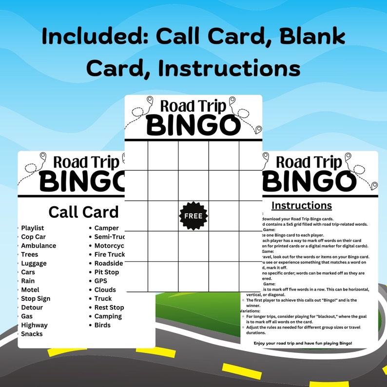 Printable Bingo Cards, Road Trip, Road Trip Game, Travel Card Game ...