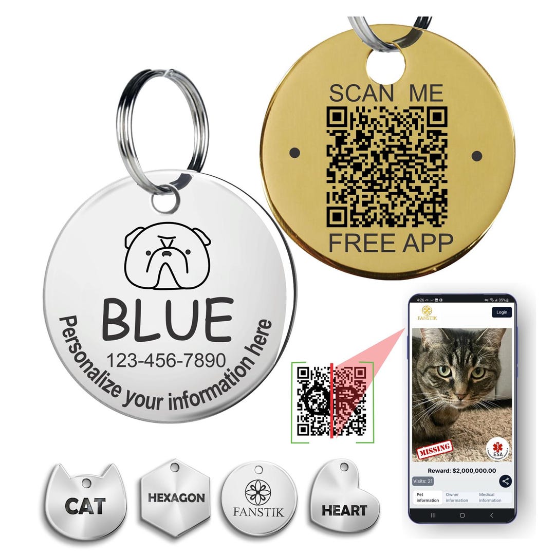 Personalized QR Code Pet Id Tag Made in USA - Customize Both Tag & Web ...