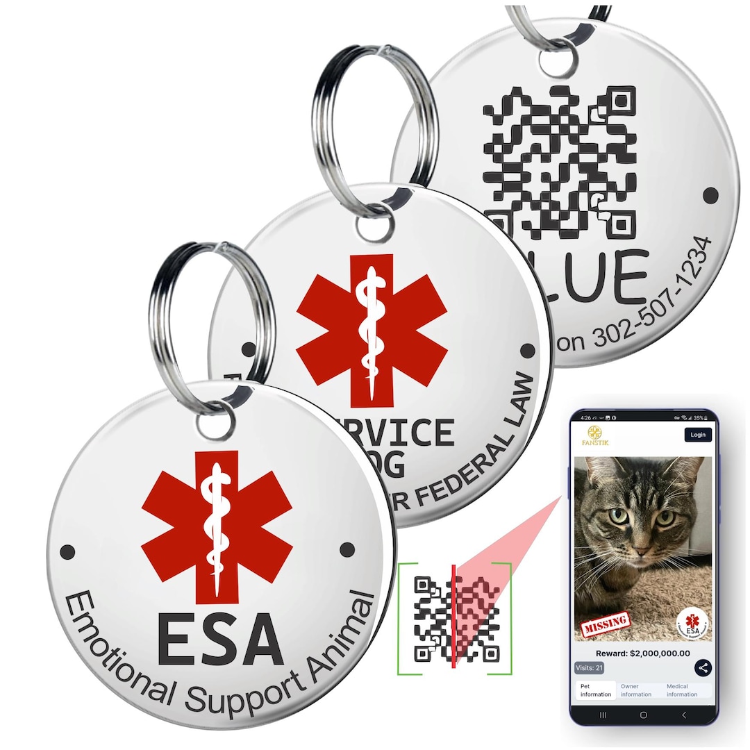Engraved Personalized QR Code Pet Id ESA Tag, Custom Emotional Support ...