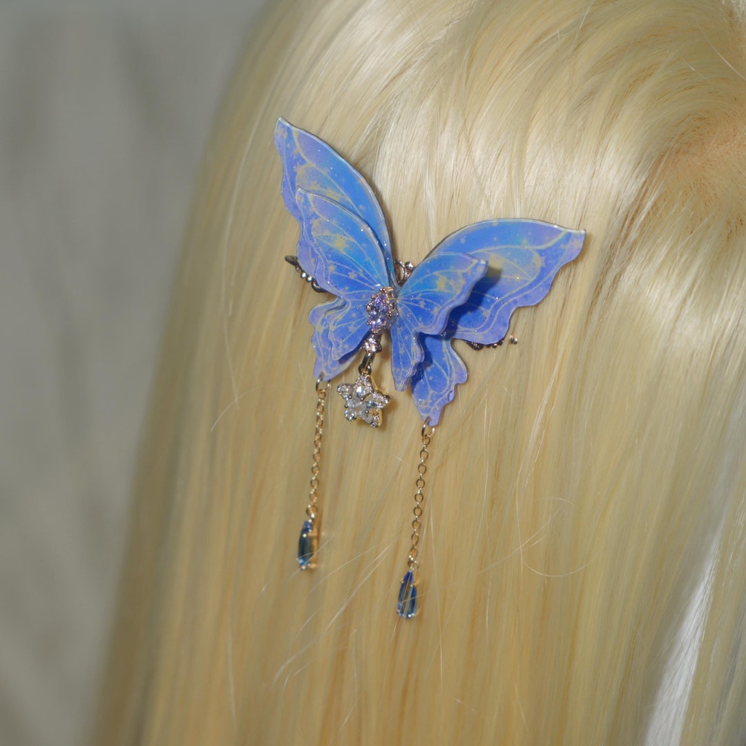 Sky Blue Butterfly Hair Clip: Handmade Fairy Jewelry - Etsy