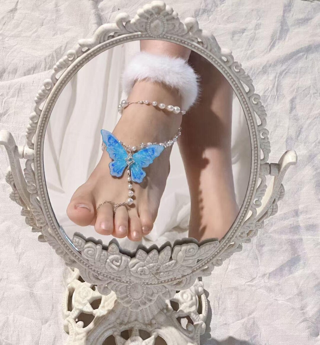 Starry Serenade Blue Butterfly Anklets Foot Chain, Creative Elastic ...