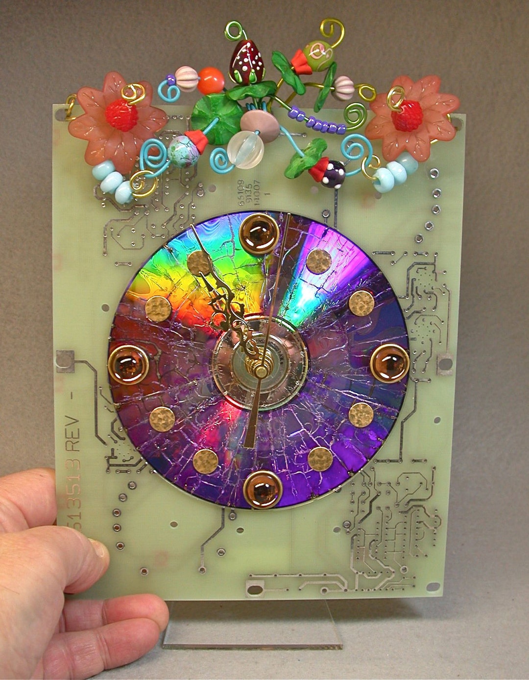 Recycled CIRCUIT BOARD CLOCK Techie Geek Flower Garden Vintage Beads - Etsy