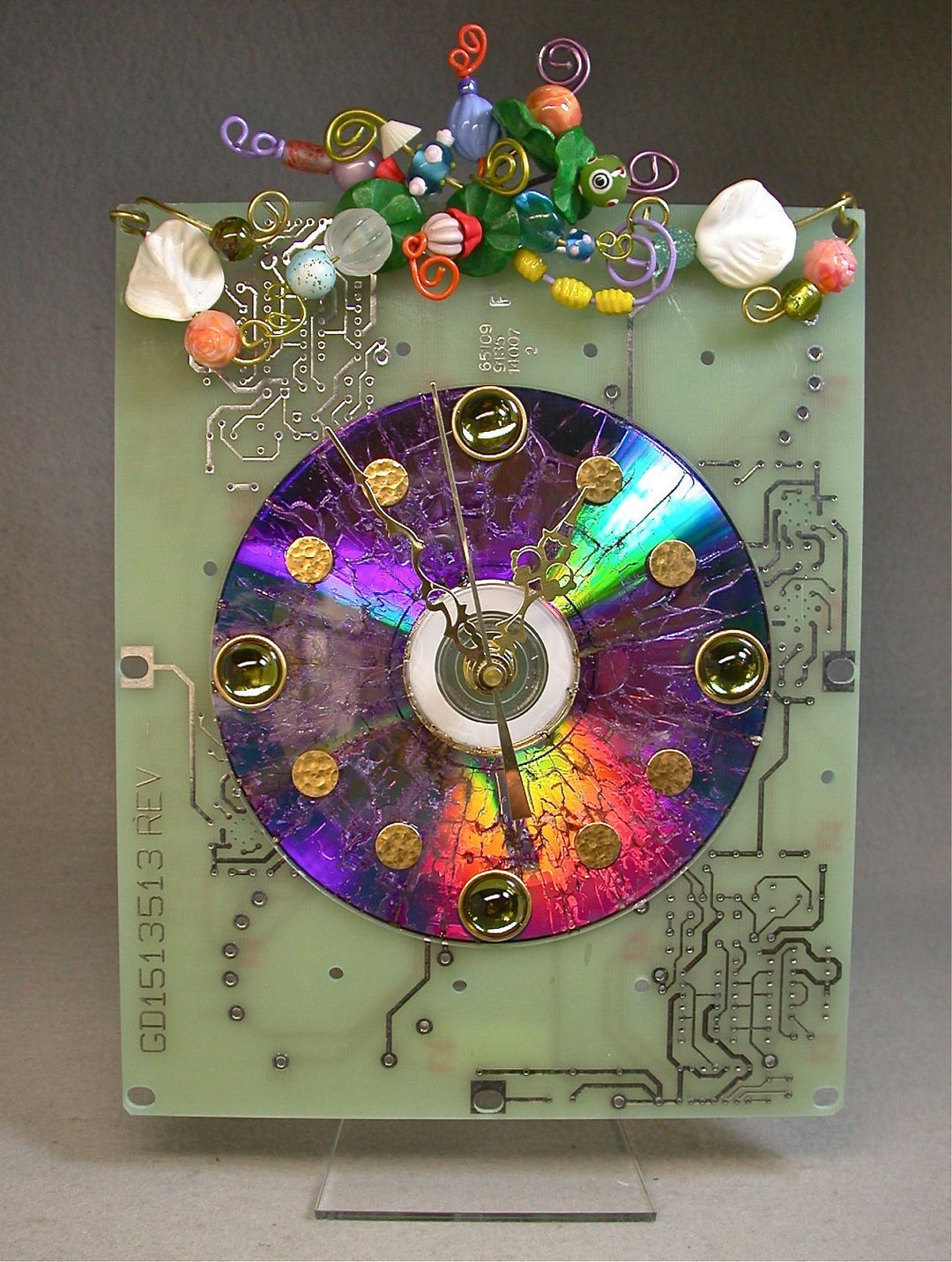 Recycled CIRCUIT BOARD Techie Geek CLOCK Flower Garden Vintage Beads - Etsy