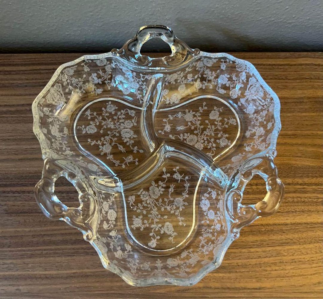 Beautiful Vintage Cambridge Rose Point Glass 3 Section Dish - Etsy