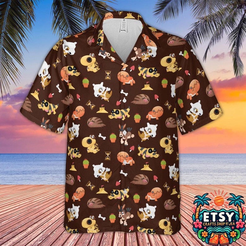 Pattern Pokemon Hawaiian Shirt, Pattern Cubone Button up Shirt, Pokemon ...