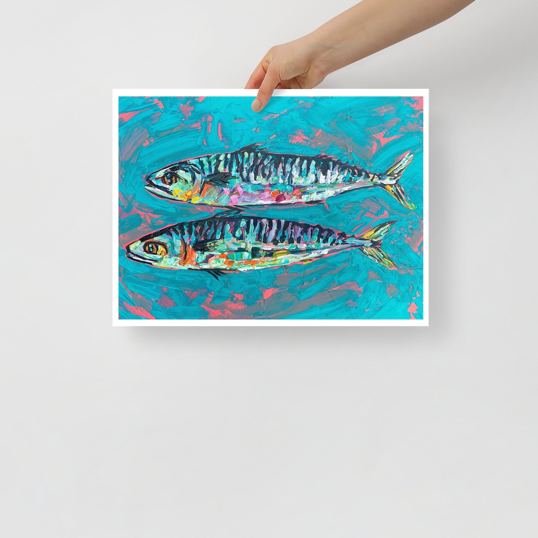 Two Mackerel Print, Fine Art Fish Print, Colourful Kitchen Wall Art ...