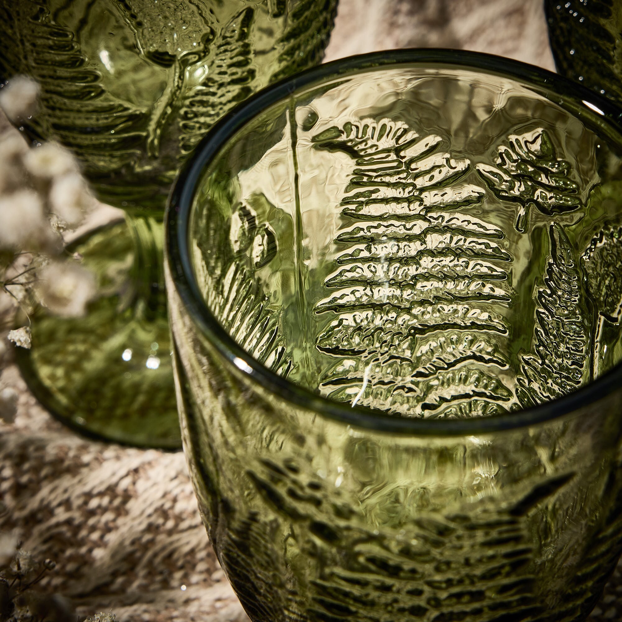Set of 4 Wine Goblets Fern Leaf Embossed Dishwasher Safe Vintage Style ...