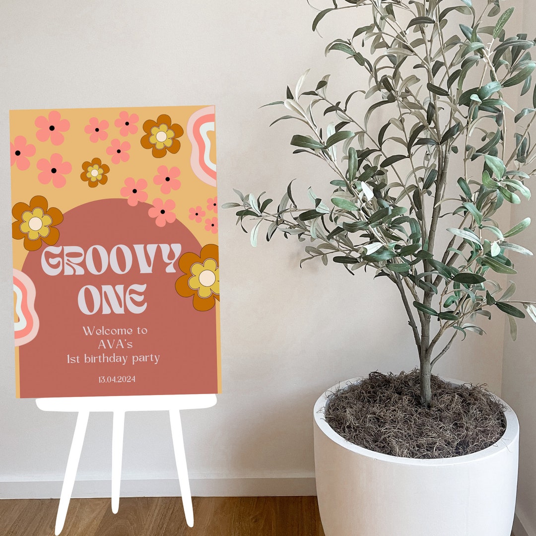 Groovy One Welcome Sign, Groovy 1st Birthday Theme, Girls First ...