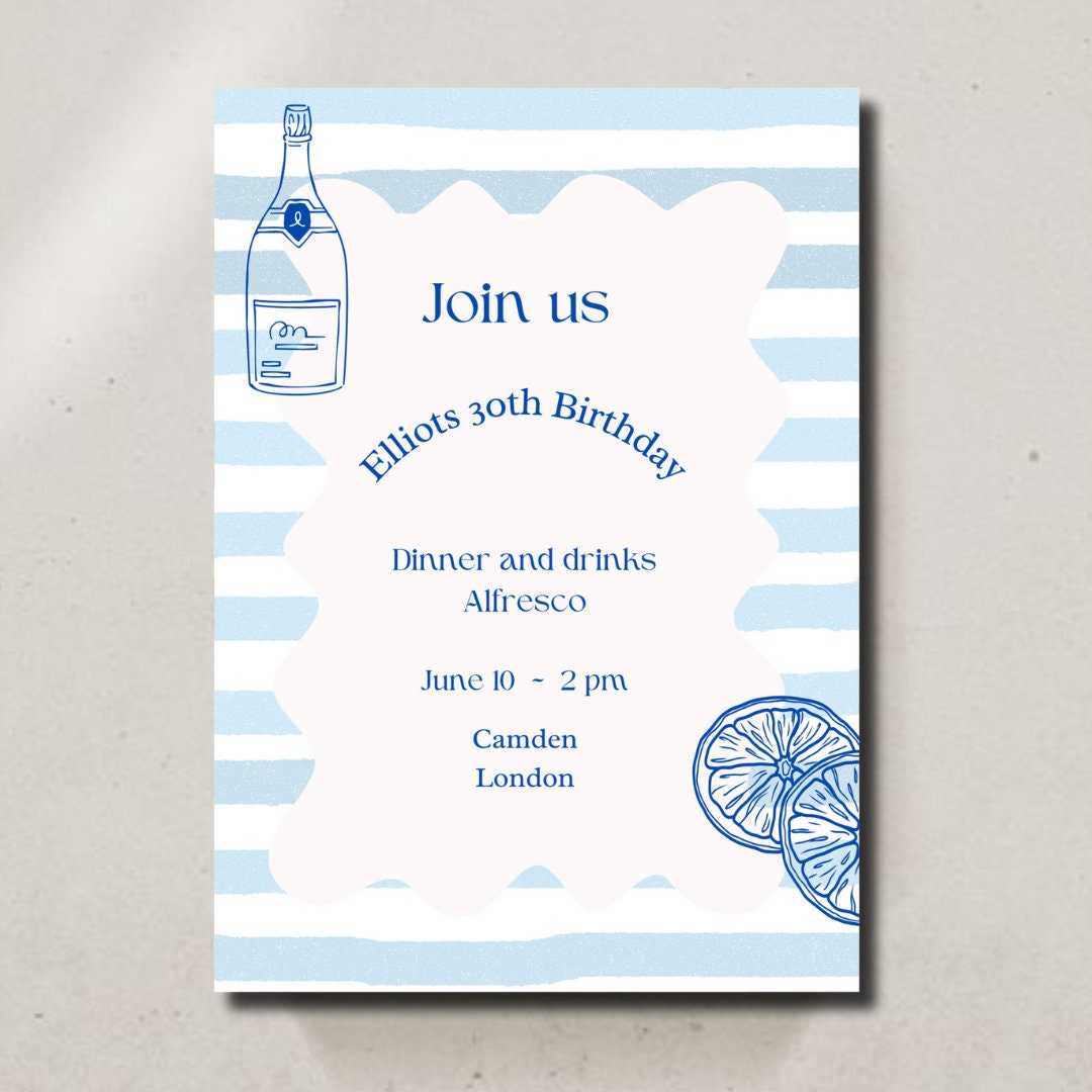 Blue and White Striped Invitation - Editable Digital Download - Etsy
