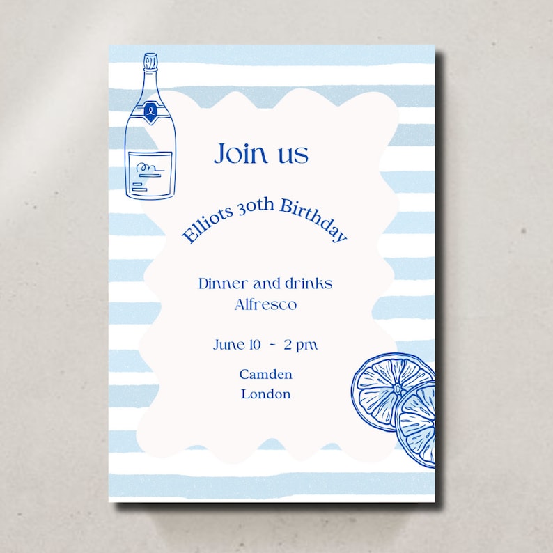 Blue and White Striped Invitation - Editable Digital Download - Etsy