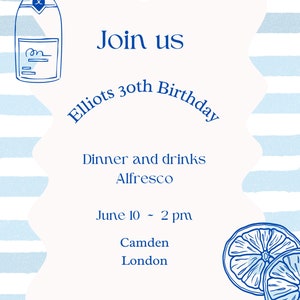 Blue and White Striped Invitation - Editable Digital Download - Etsy