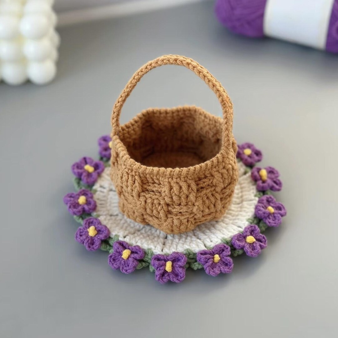 Lilac Flower Coaster and Basket Crochet PDF Pattern, Flower Coaster ...