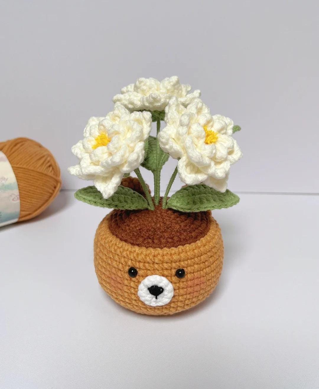 Gardenia Bear Pot Crochet PDF Pattern, Cute Flower Animal Pot Amigurumi ...