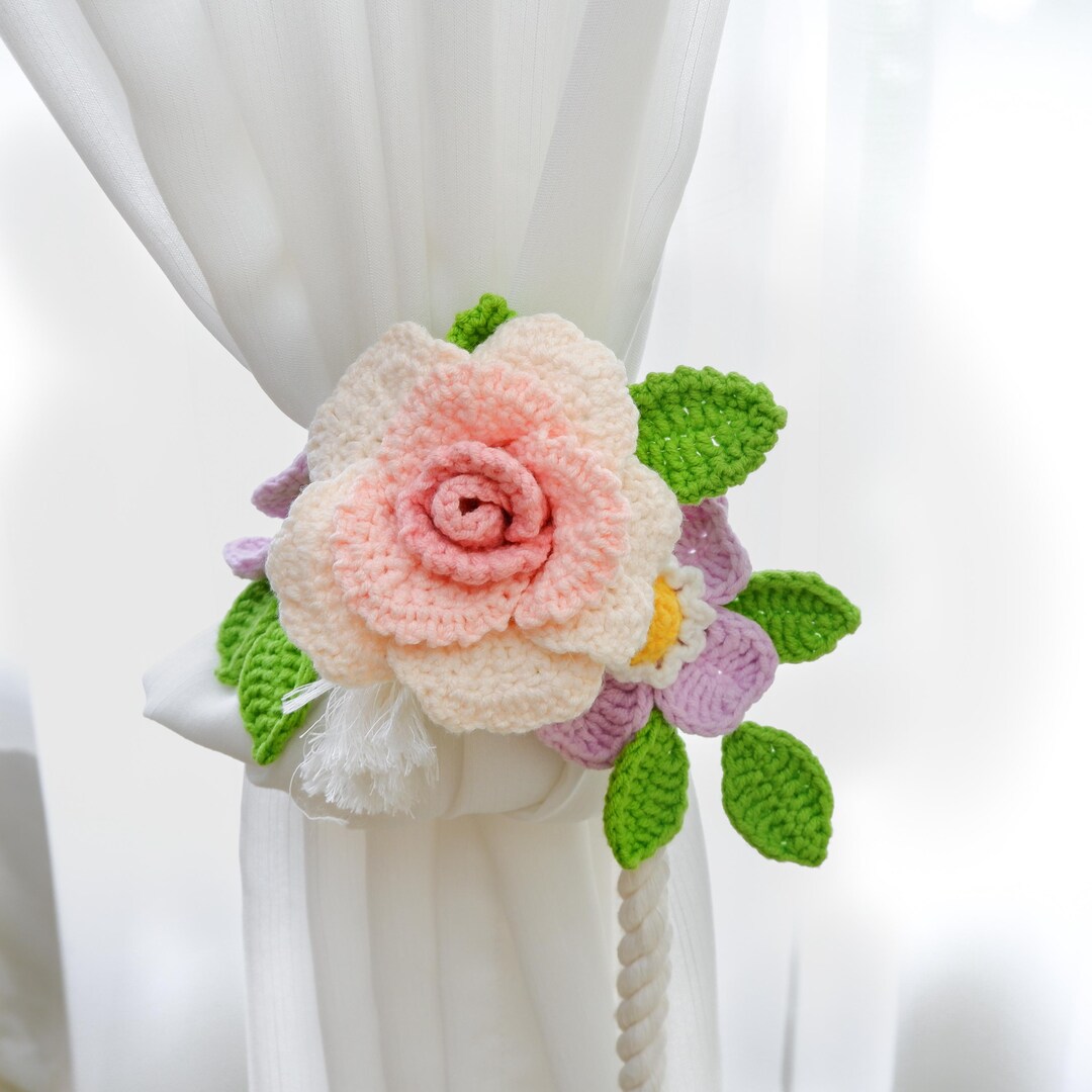Rose Curtain Tie Crochet Pattern, Crochet Flower Curtain Tie Backs ...