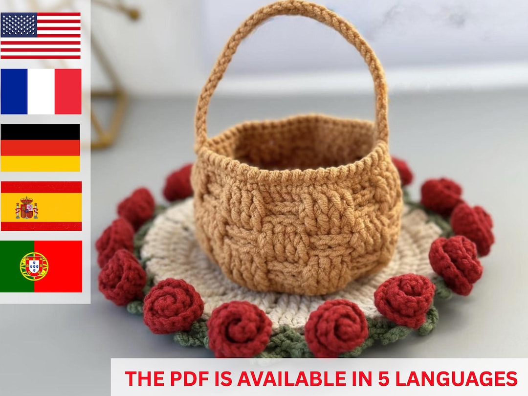 Rose Coaster and Flower Basket Crochet PDF Pattern, Flower Coaster ...