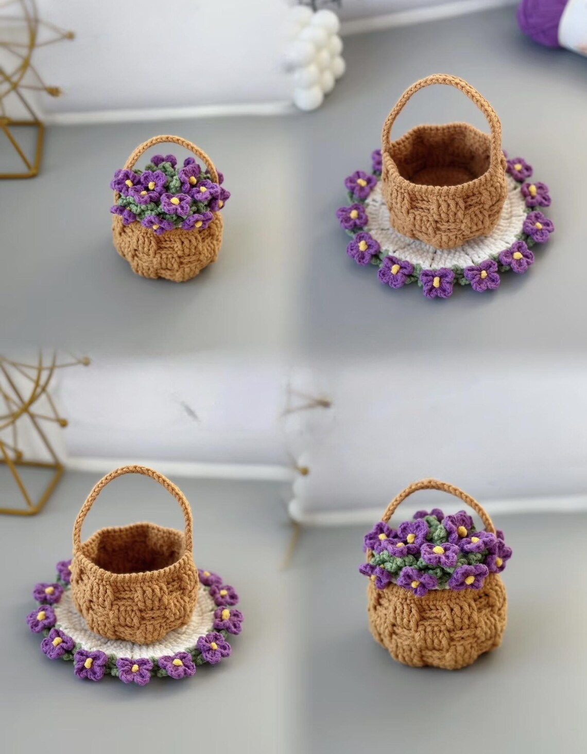 Lilac Flower Coaster and Basket Crochet PDF Pattern, Flower Coaster ...