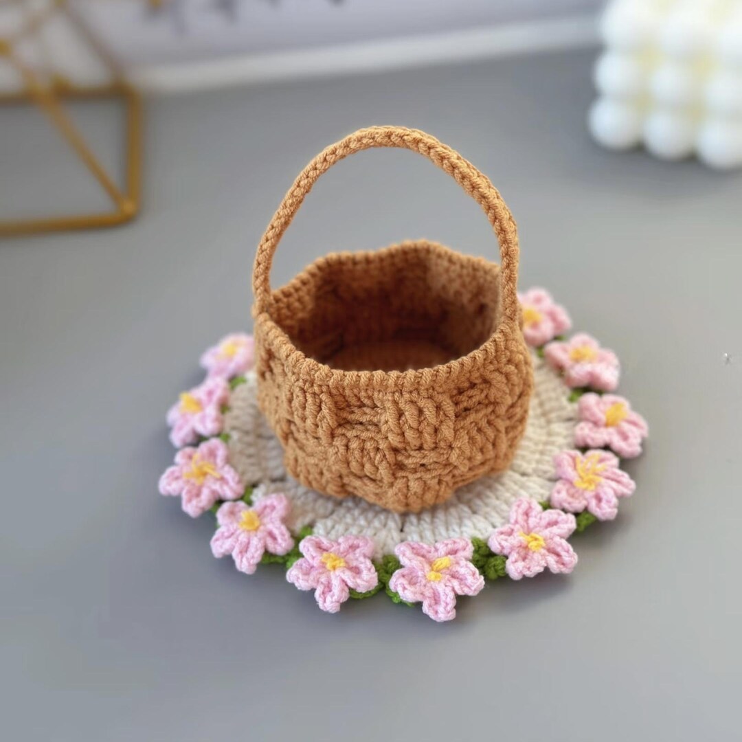 Peach Coaster and Flower Basket Crochet PDF Pattern, Flower Coaster ...