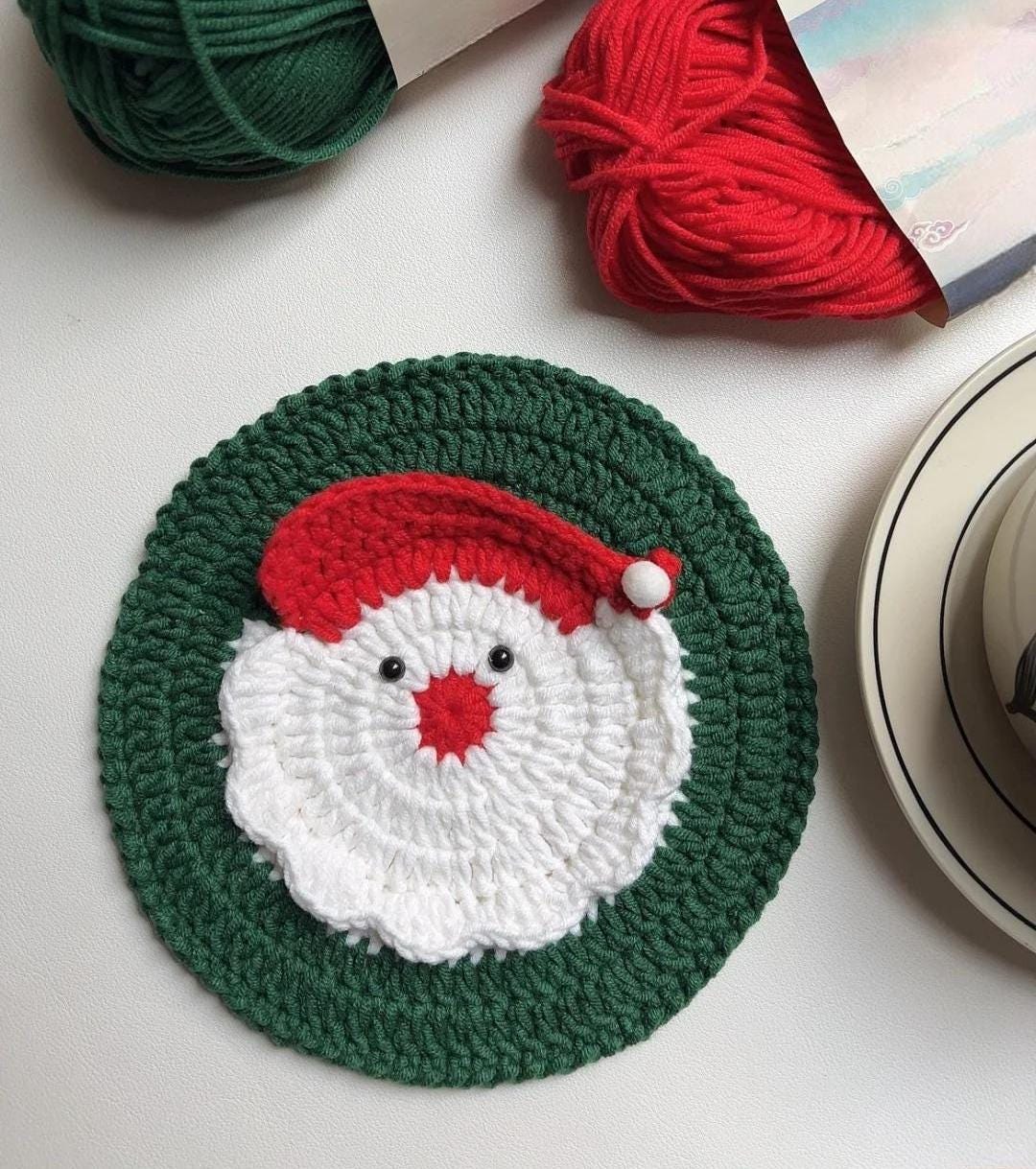 Santa Coaster Crochet PDF Pattern - Easy Crochet Coaster Christmas ...